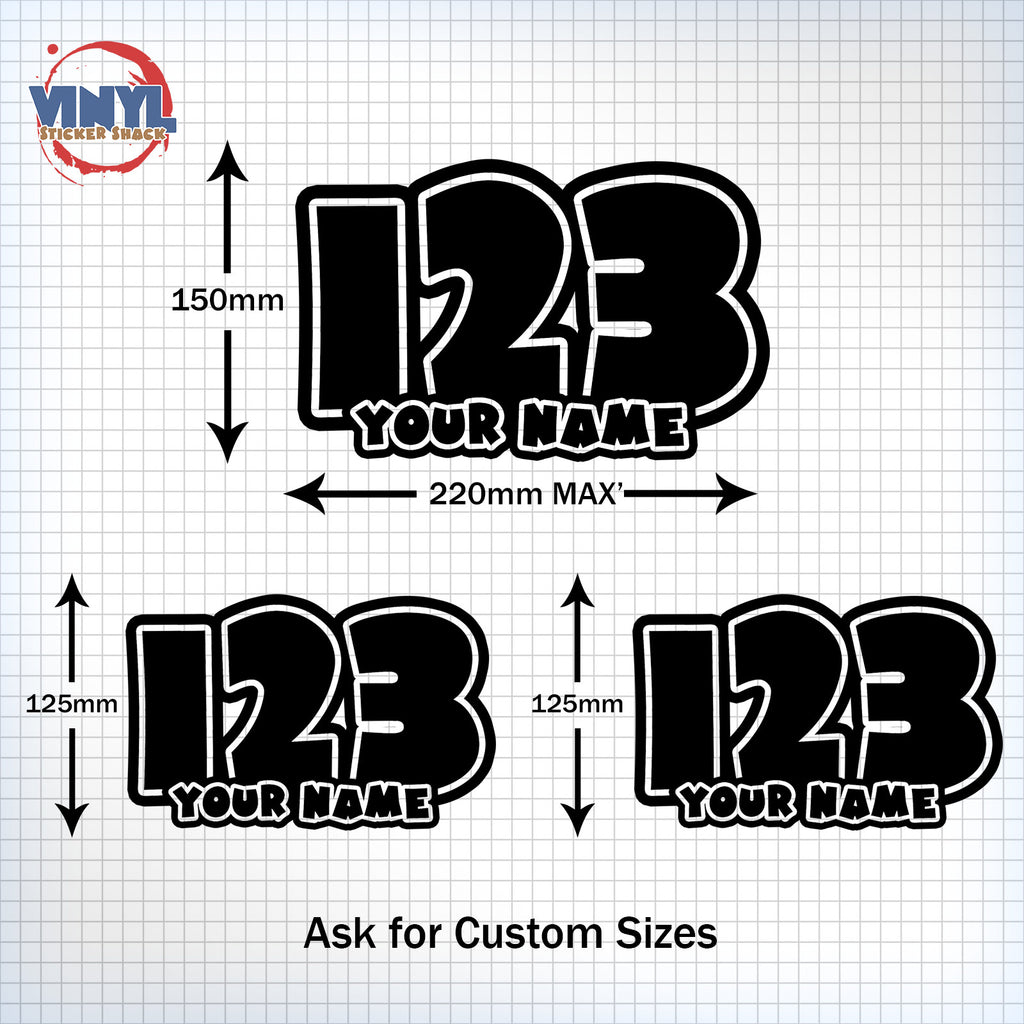 3 x Custom Race Numbers With Name - Chunky Style – Vinyl Sticker Shack