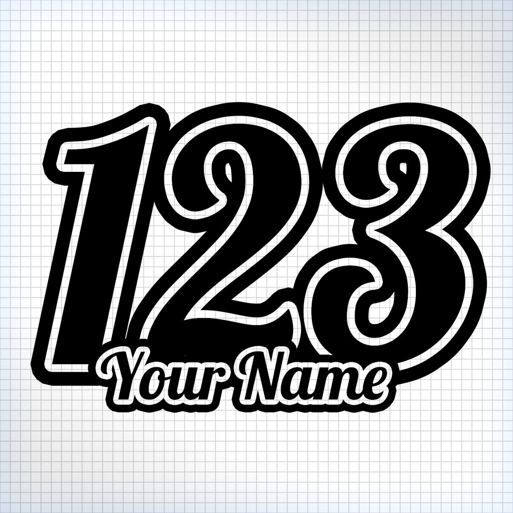 3 x Custom Race Numbers With Name - Wing Style – Vinyl Sticker Shack