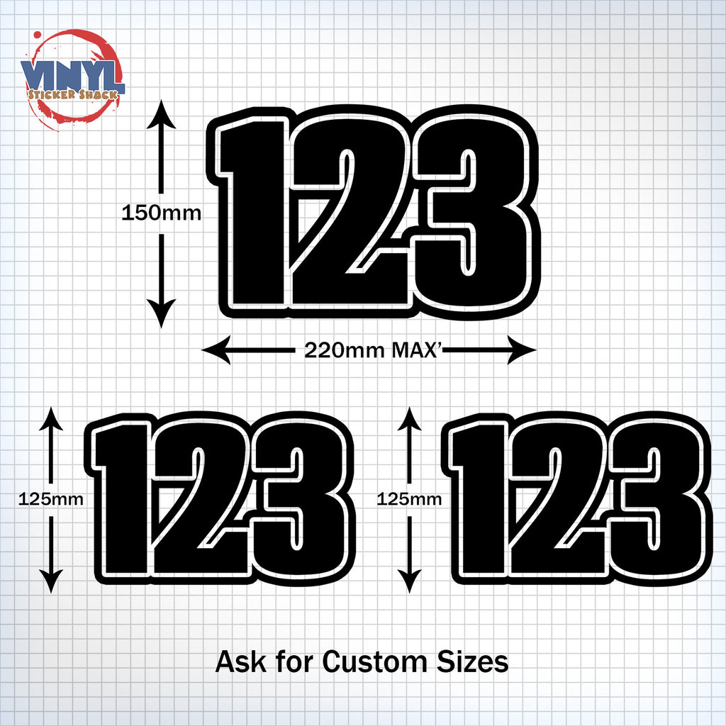 3 x Custom Race Numbers - Chubby Style – Vinyl Sticker Shack