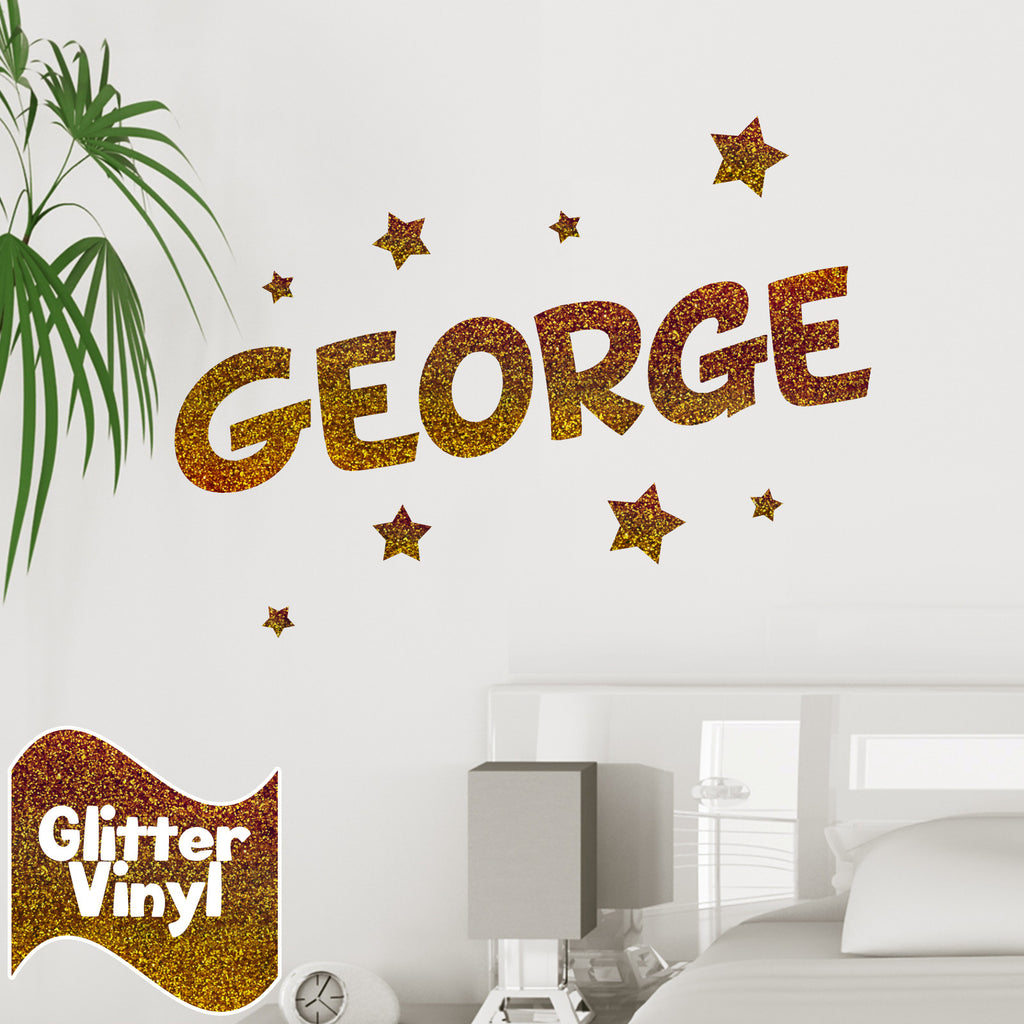 Personalised Glitter Effect Wall Name Sticker with Stars – Vinyl ...